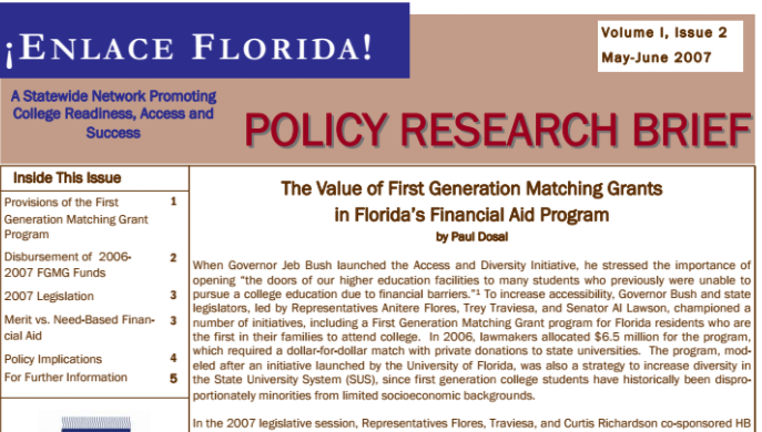 The Value of First Generation Matching Grants - Florida College Access ...