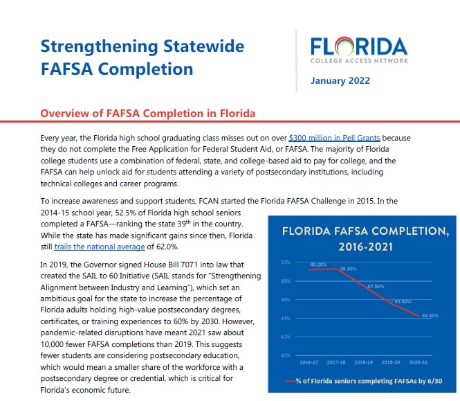 POLICY BRIEF — Strengthening Statewide FAFSA Completion - Florida ...