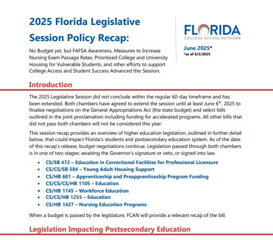 POLICY BRIEF — 2025 Florida Legislative Session Recap - Florida College ...